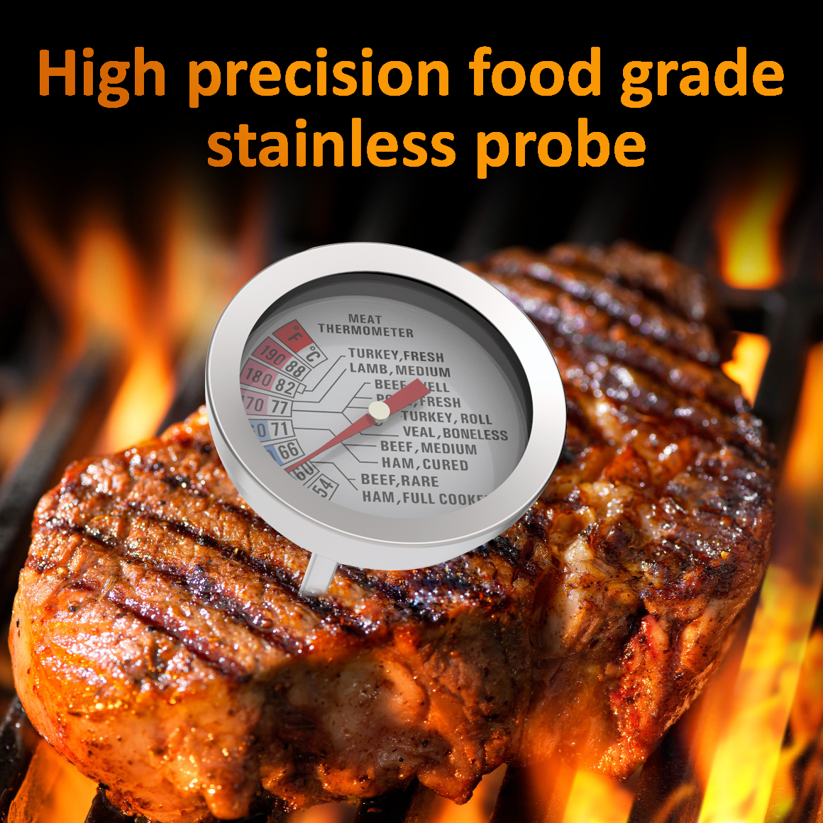 KT-Thermo B-4 Stainless Steel Meat Thermometer, 2-inch Dial