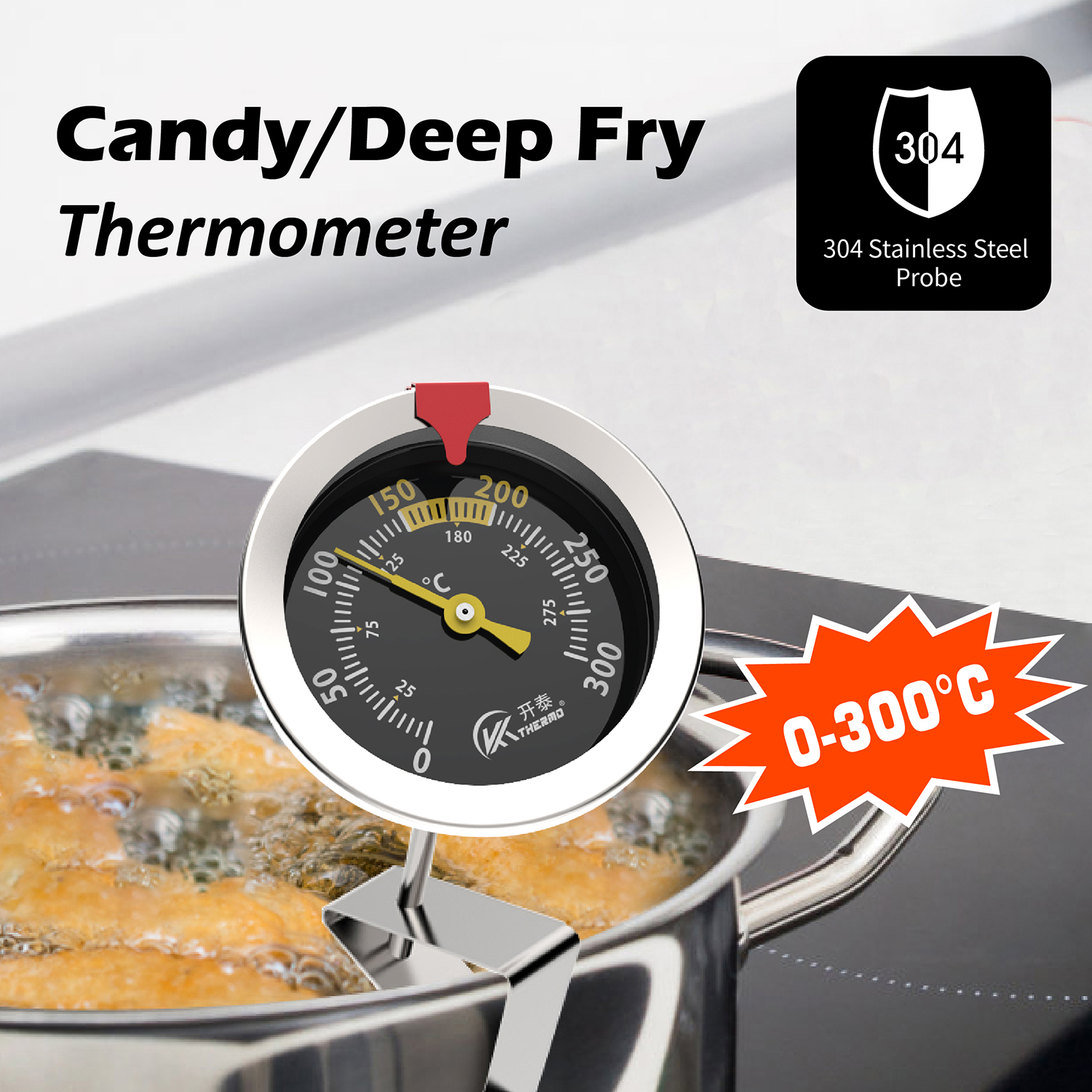 KT Thermo H15AK3068 12-Inch Stem Length Deep Fry Thermometer with 0-300 ...