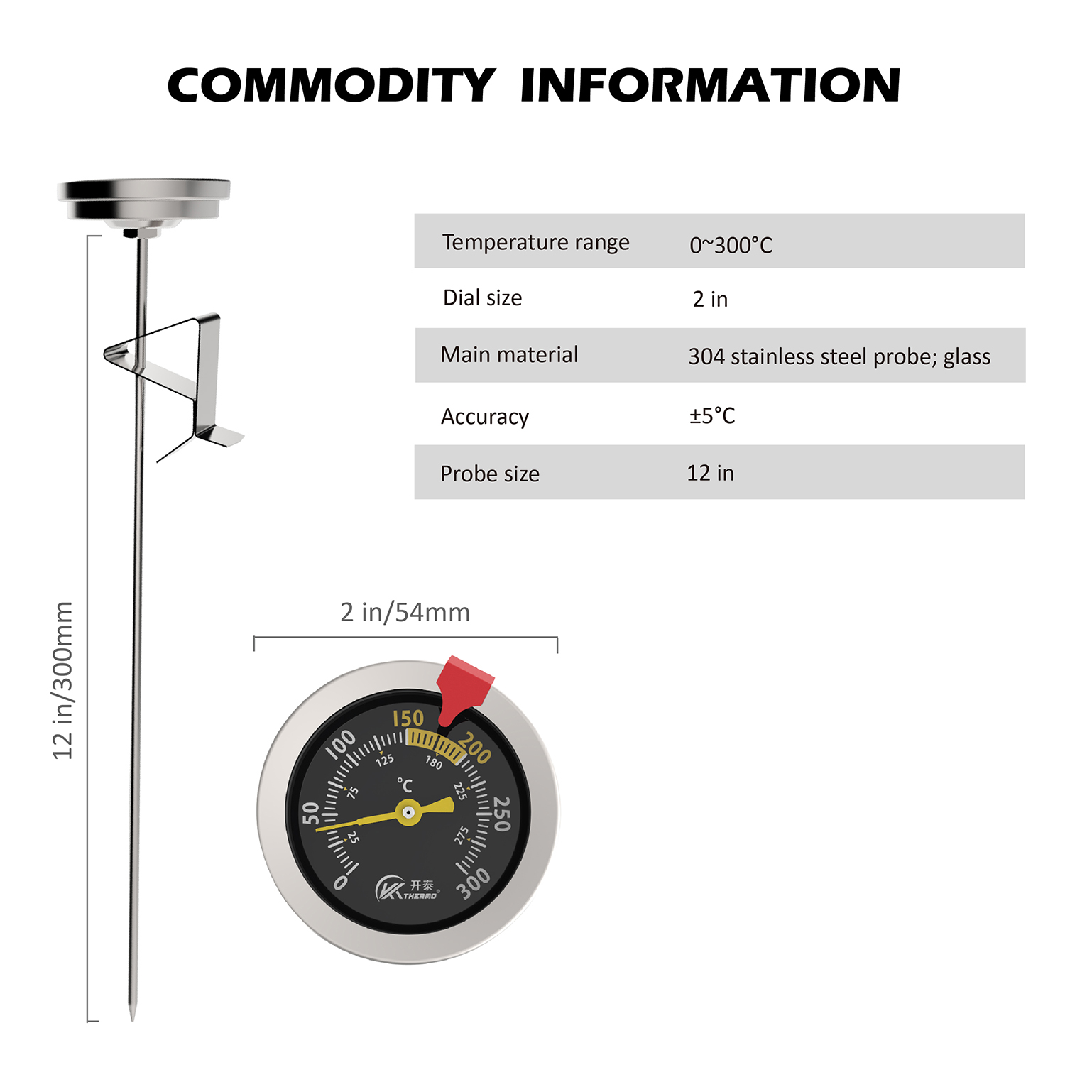 KT Thermo H15AK3068 12-Inch Stem Length Deep Fry Thermometer with 0-300 ...