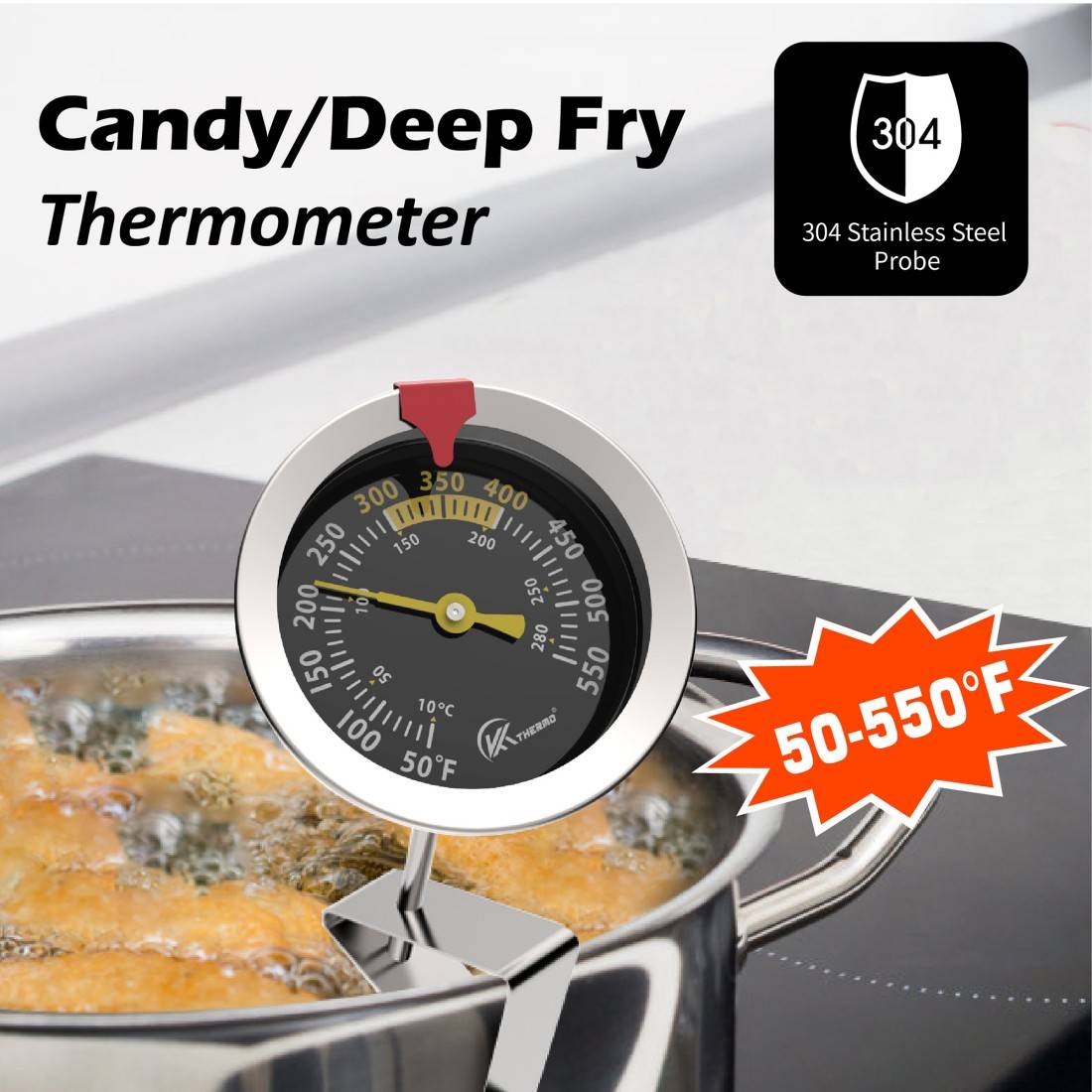 KT Thermo H15AK3077: 2-Inch Dial Candy Thermometer 10-280°C/50-550°F ...