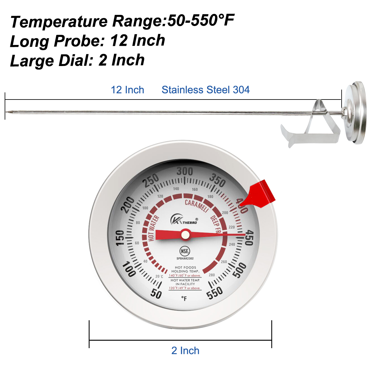 KT Thermo H15AK2000: Easy-to-Read Red Scale 2-Inch Dial Deep Fry ...