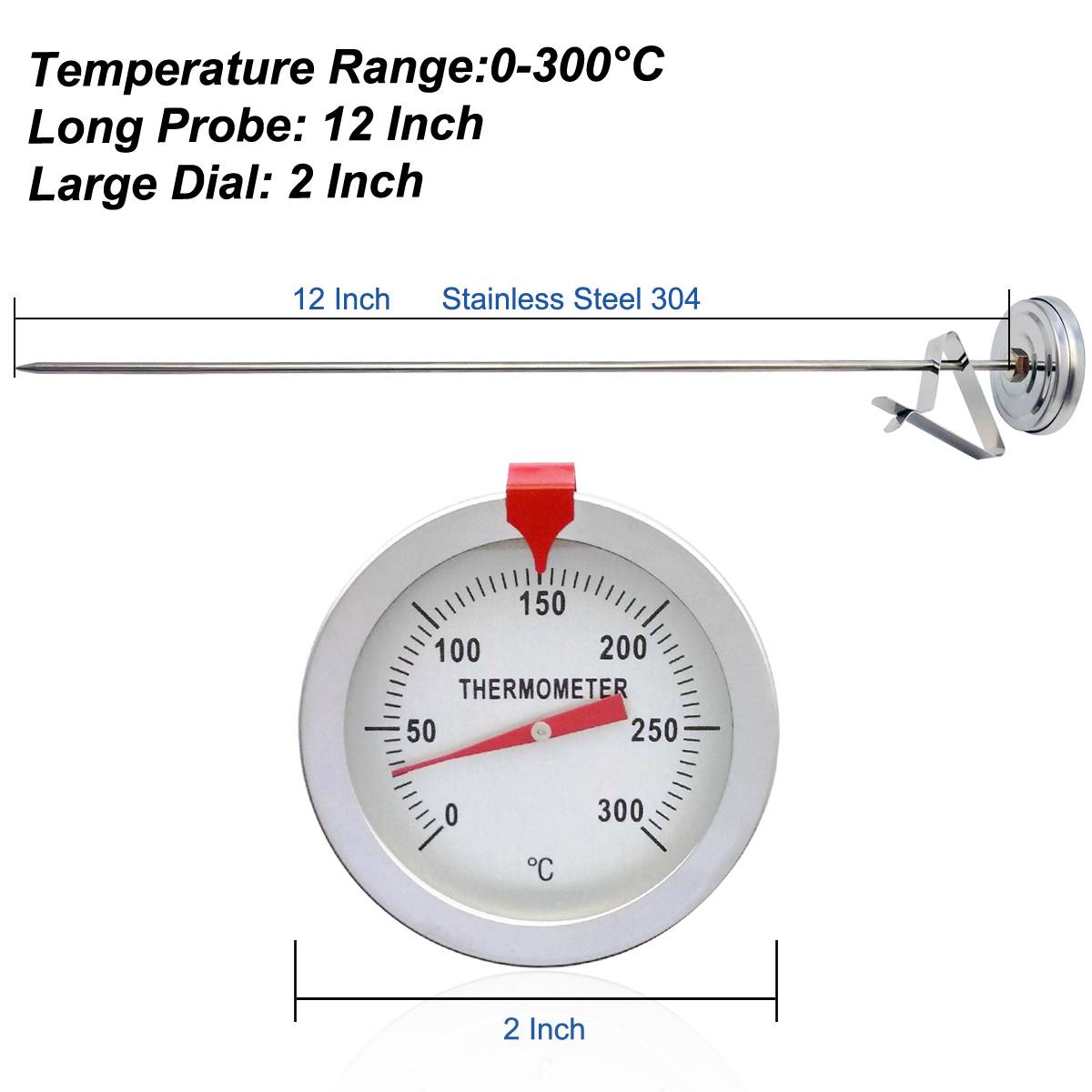 KT Thermo 0-300°C Deep Fry Thermometer - Stainless Steel for Oil Frying ...