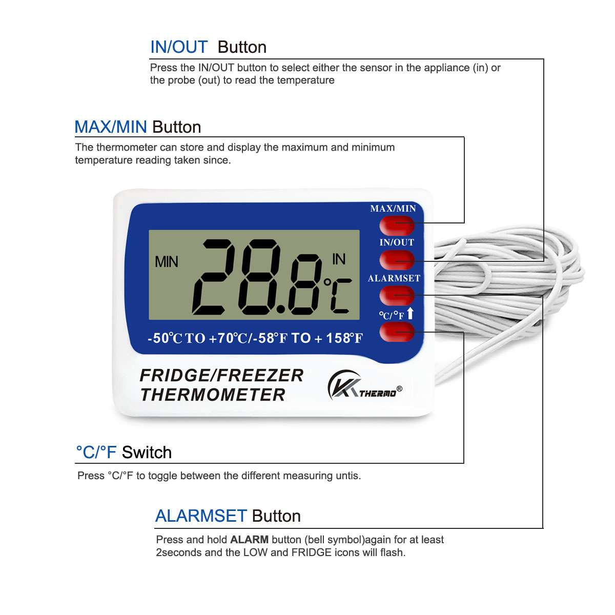 KT Thermo E-72 Reliable Digital Thermometer for Freezers, Includes ...