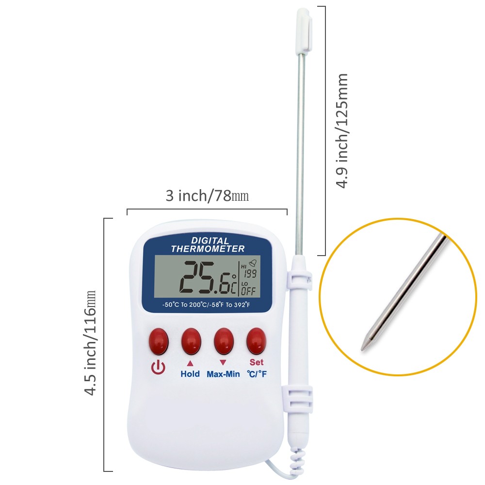 KT Thermo E-132 Digital Thermometer Offers Long Cable, Alarm, and ...