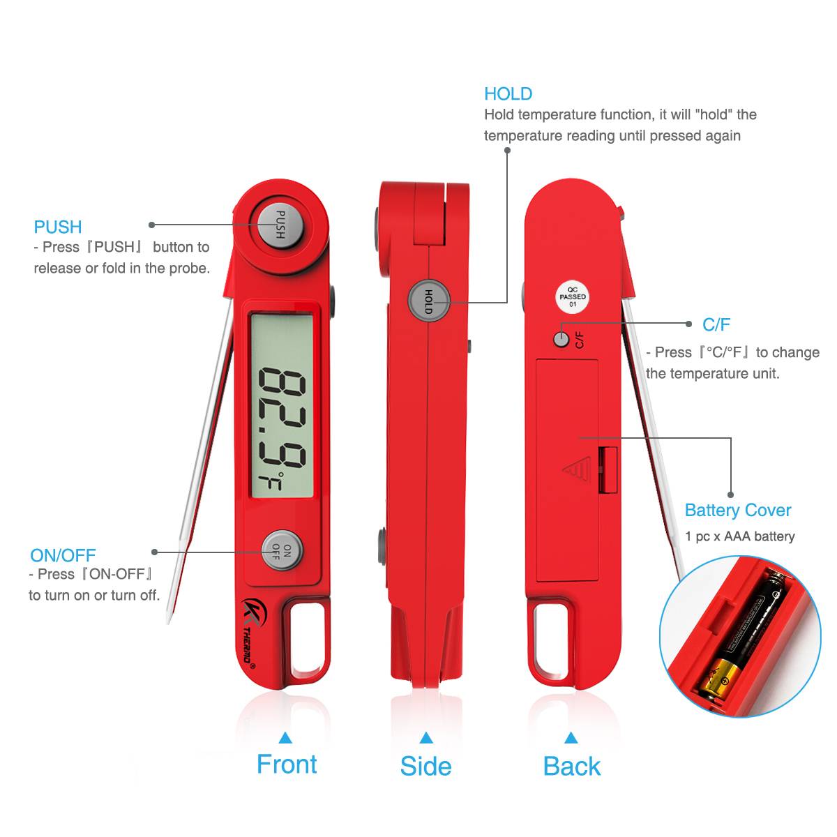 KT Thermo E-134: Red Digital Thermometer with 180° Adjustment Angle ...