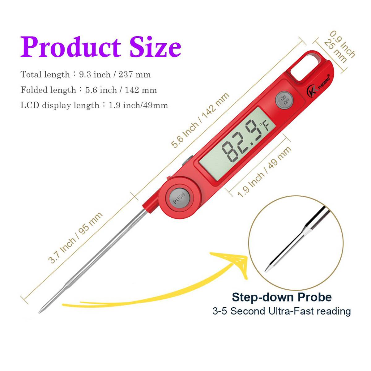 KT Thermo E-134: Red Digital Thermometer with 180° Adjustment Angle ...