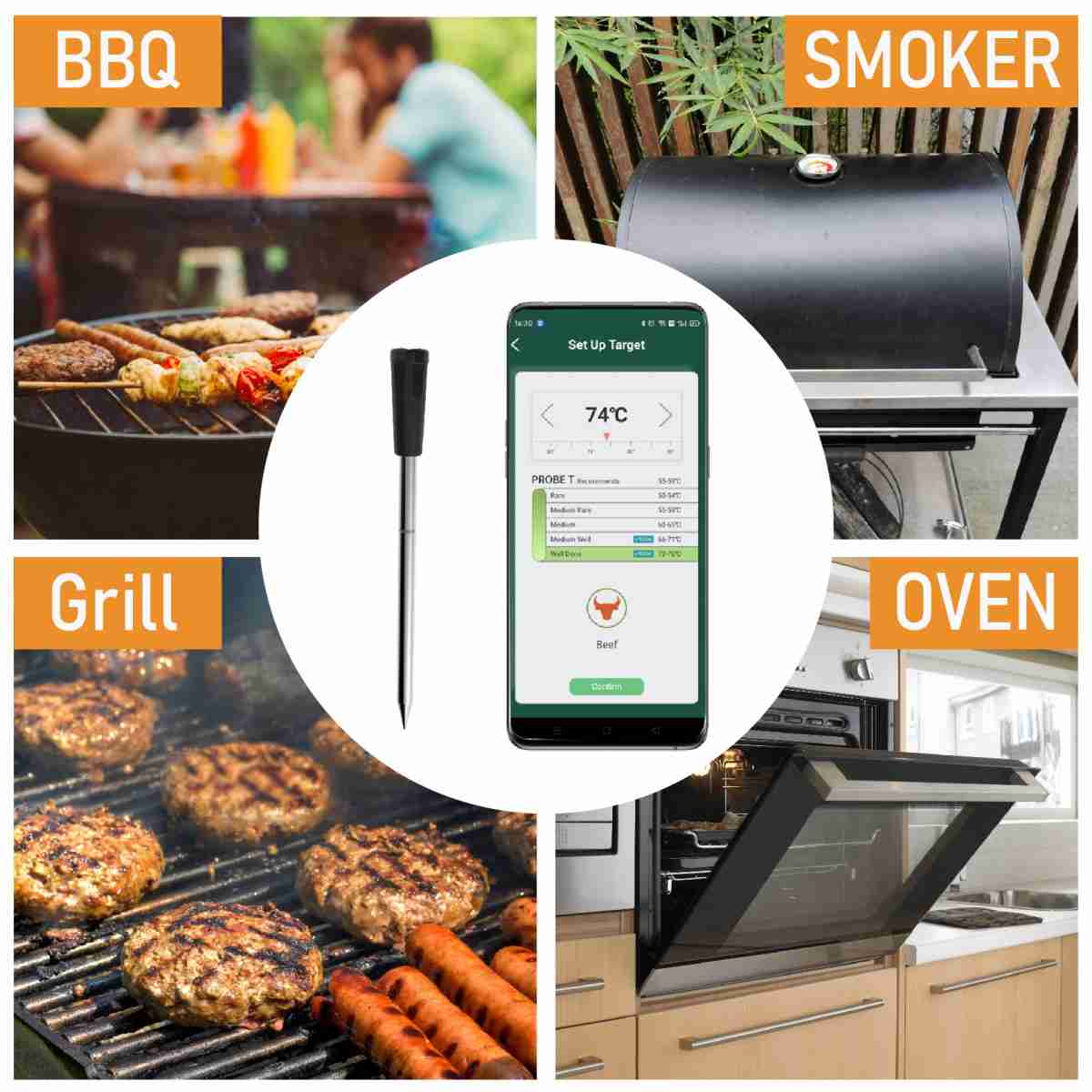 KT Thermo TR7LQMZW8C: 100Ft Bluetooth Meat Thermometer with App ...
