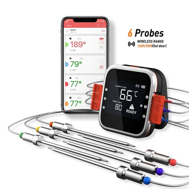 KT Thermo 6-Channel Bluetooth Food Thermometer with IP65 Waterproof ...