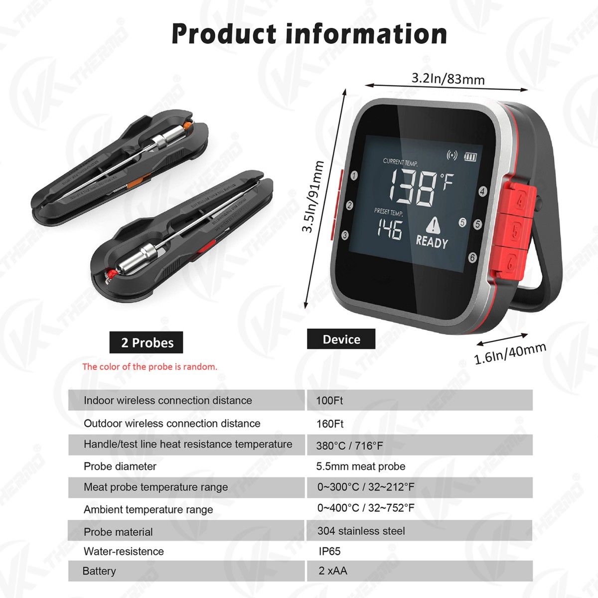 KT Thermo 6-Channel Bluetooth Food Thermometer with IP65 Waterproof ...