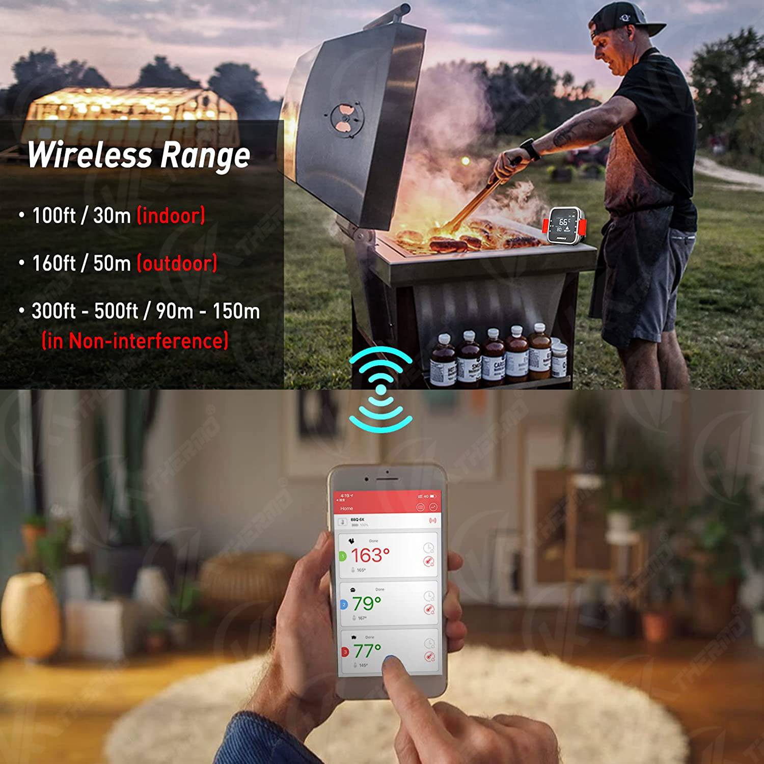 KT Thermo 6-Channel Bluetooth Food Thermometer with IP65 Waterproof ...