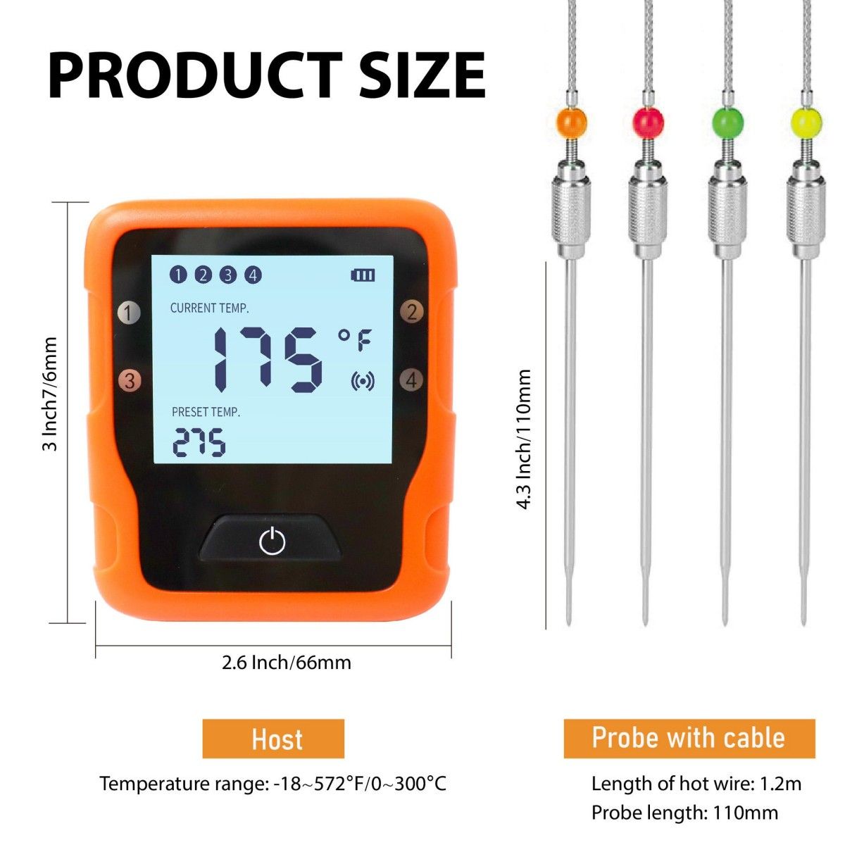 KT Thermo 4-Probe Bluetooth Cooking Thermometer with Large Screen, ABS ...