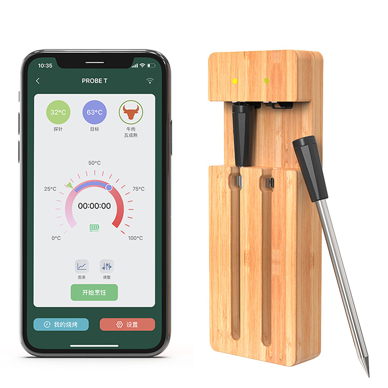 KT Thermo Smart Bluetooth Food Thermometer with Bamboo Design, Dual ...