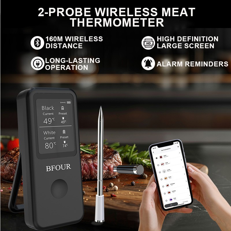 KT Thermo Bluetooth Meat Thermometer with 2 Probes, 100Hr Battery ...