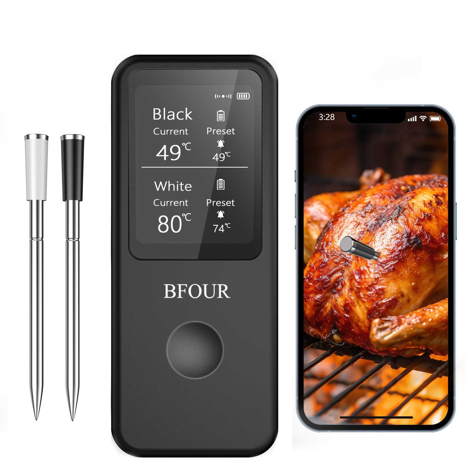 KT Thermo Bluetooth Meat Thermometer with 2 Probes, 100Hr Battery ...