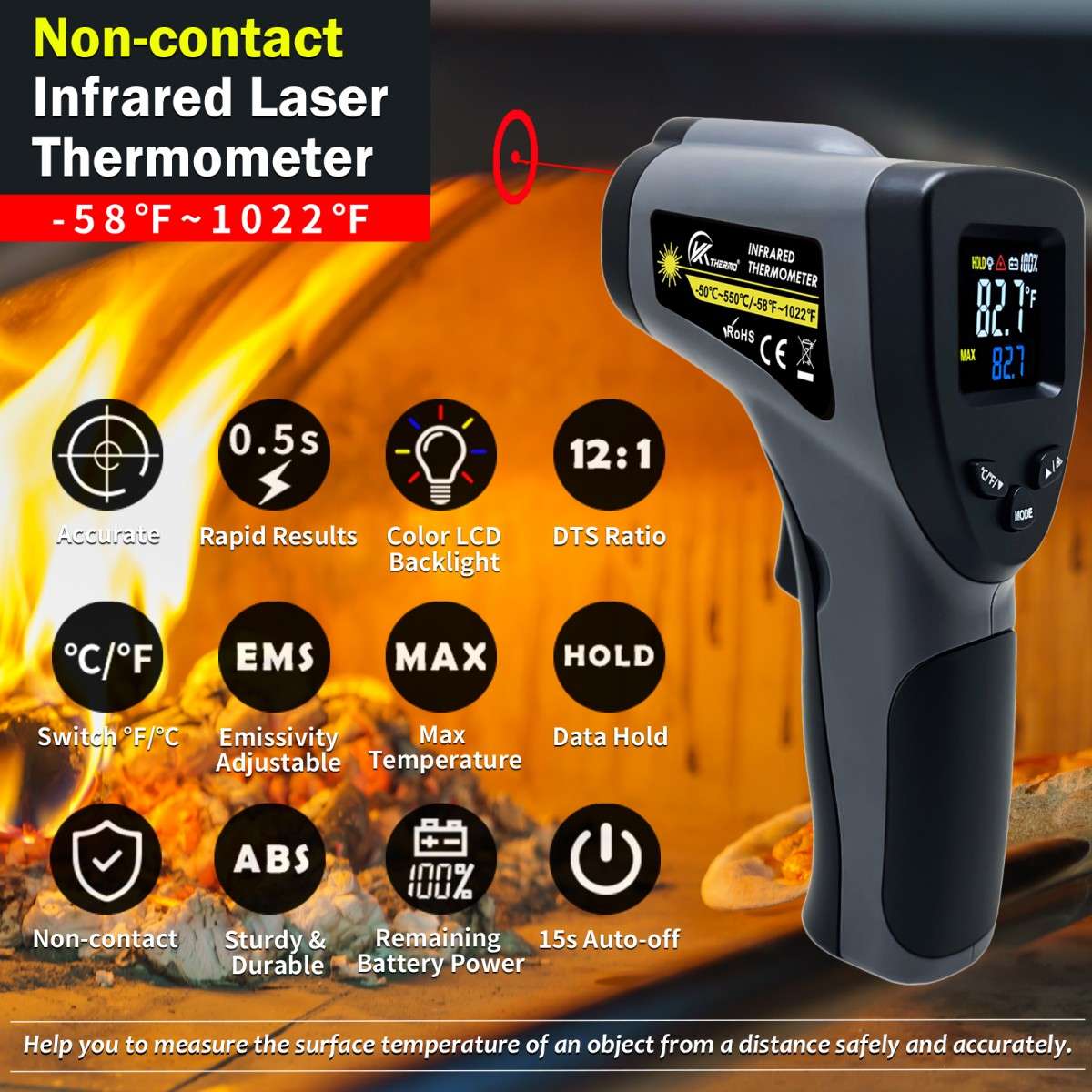 KT Thermo Non-Contact Industrial Thermometer with -58°F~1022°F Range ...