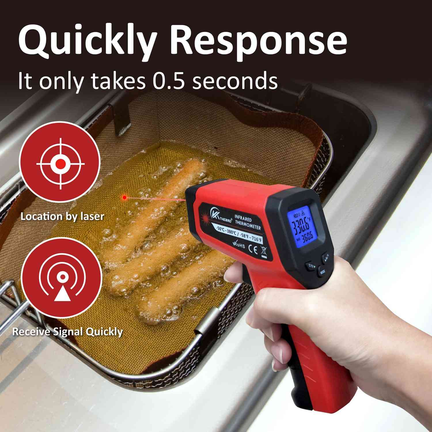 KT Thermo Infrared Thermometer Gun for Cooking, 0.5s Quick Response and ...