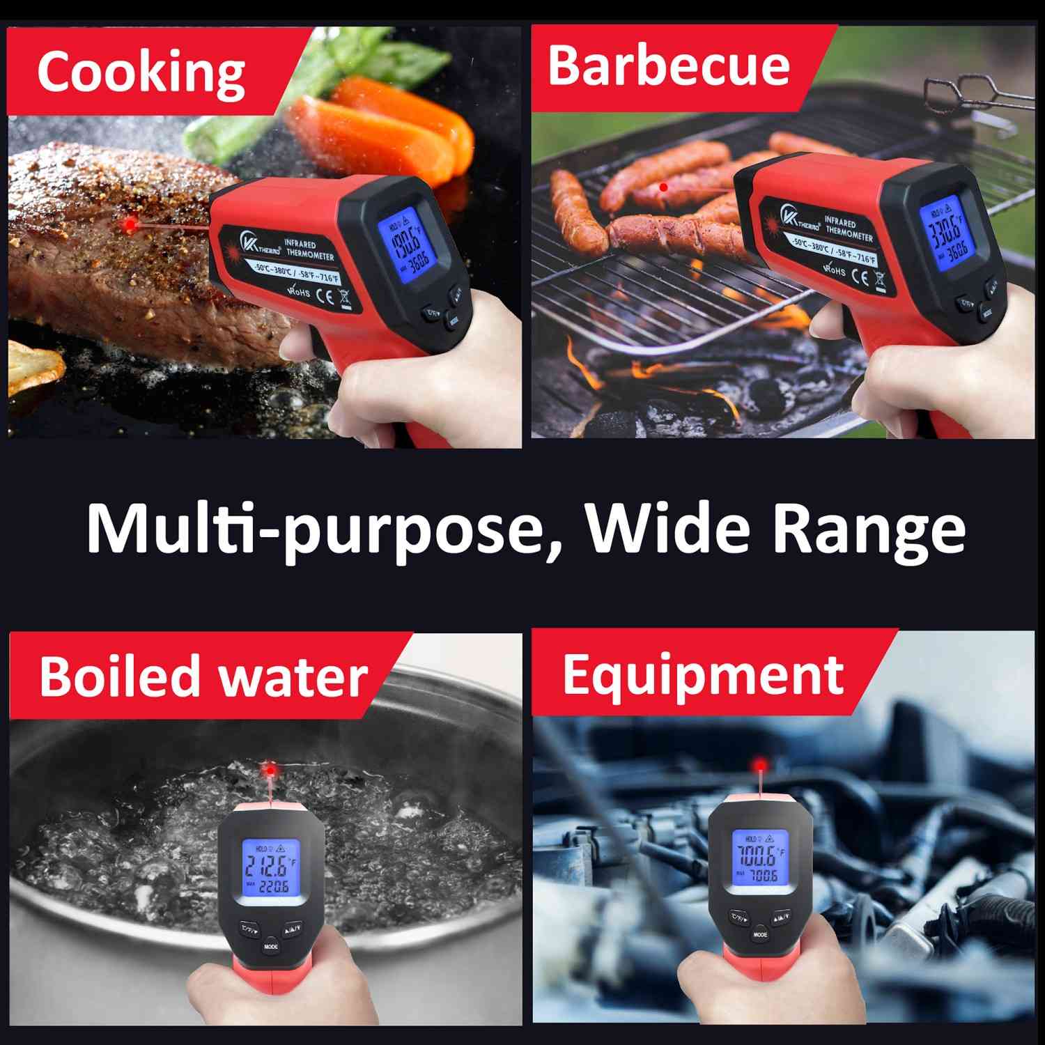 KT Thermo Infrared Thermometer Gun for Cooking, 0.5s Quick Response and ...