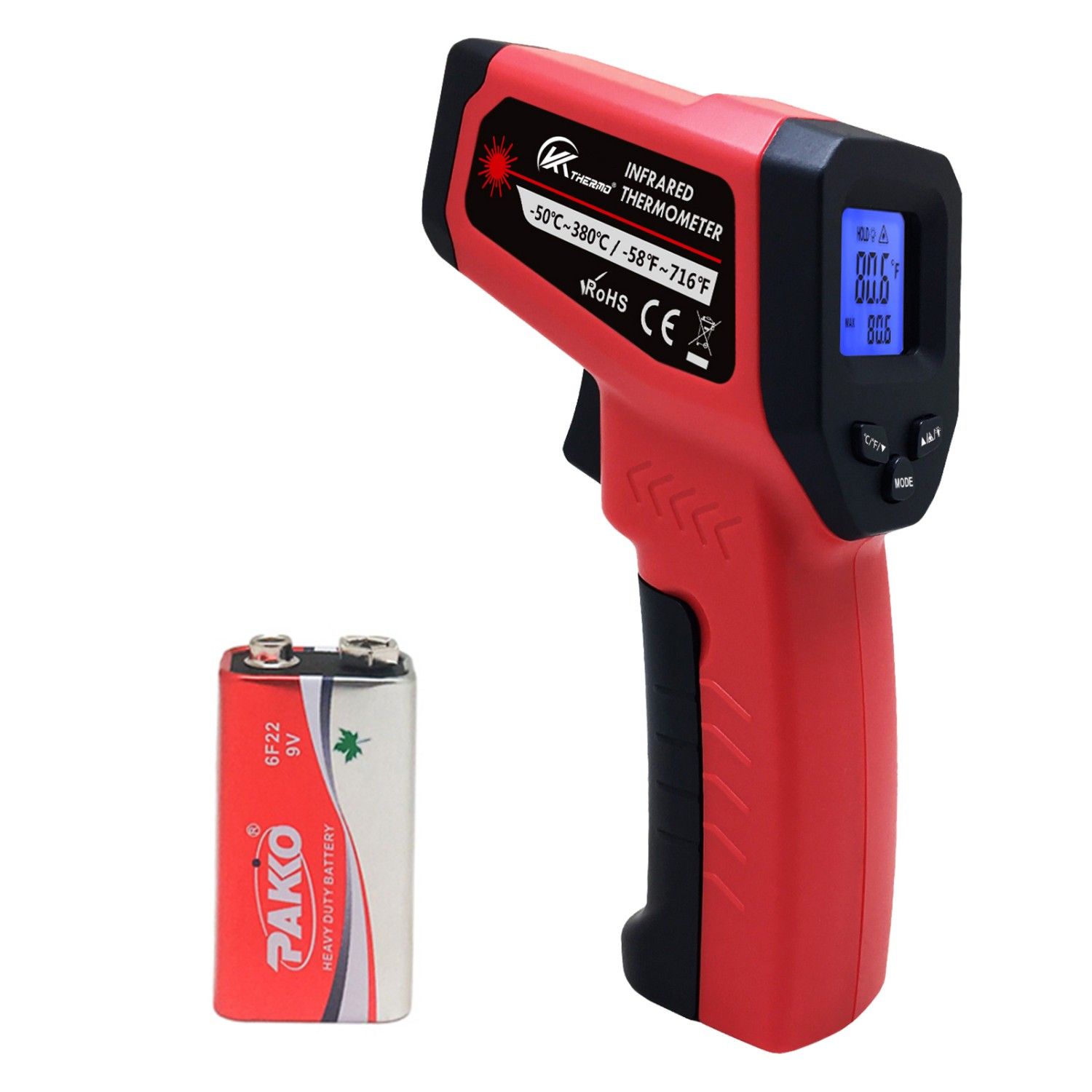 KT Thermo Infrared Thermometer Gun with Laser Pointer, -58°F to 1382°F ...