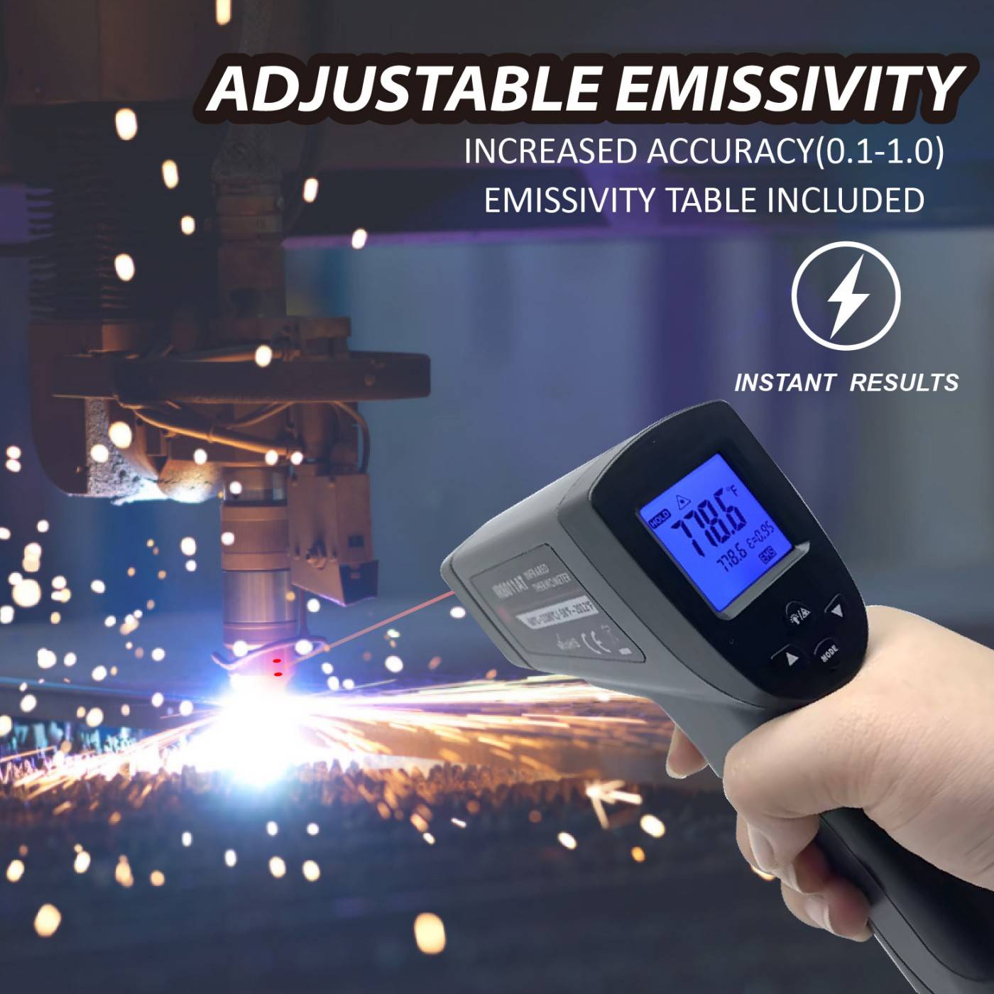 KT Thermo Industrial Thermometer with High/Low Temp Alarm, Laser ...
