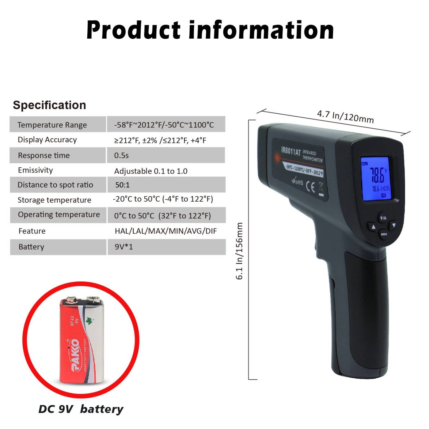 KT Thermo Industrial Thermometer with High/Low Temp Alarm, Laser ...