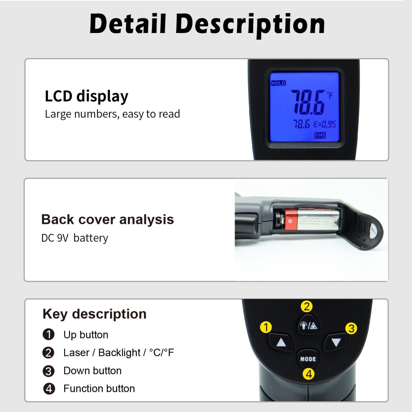 KT Thermo Industrial Thermometer with High/Low Temp Alarm, Laser ...