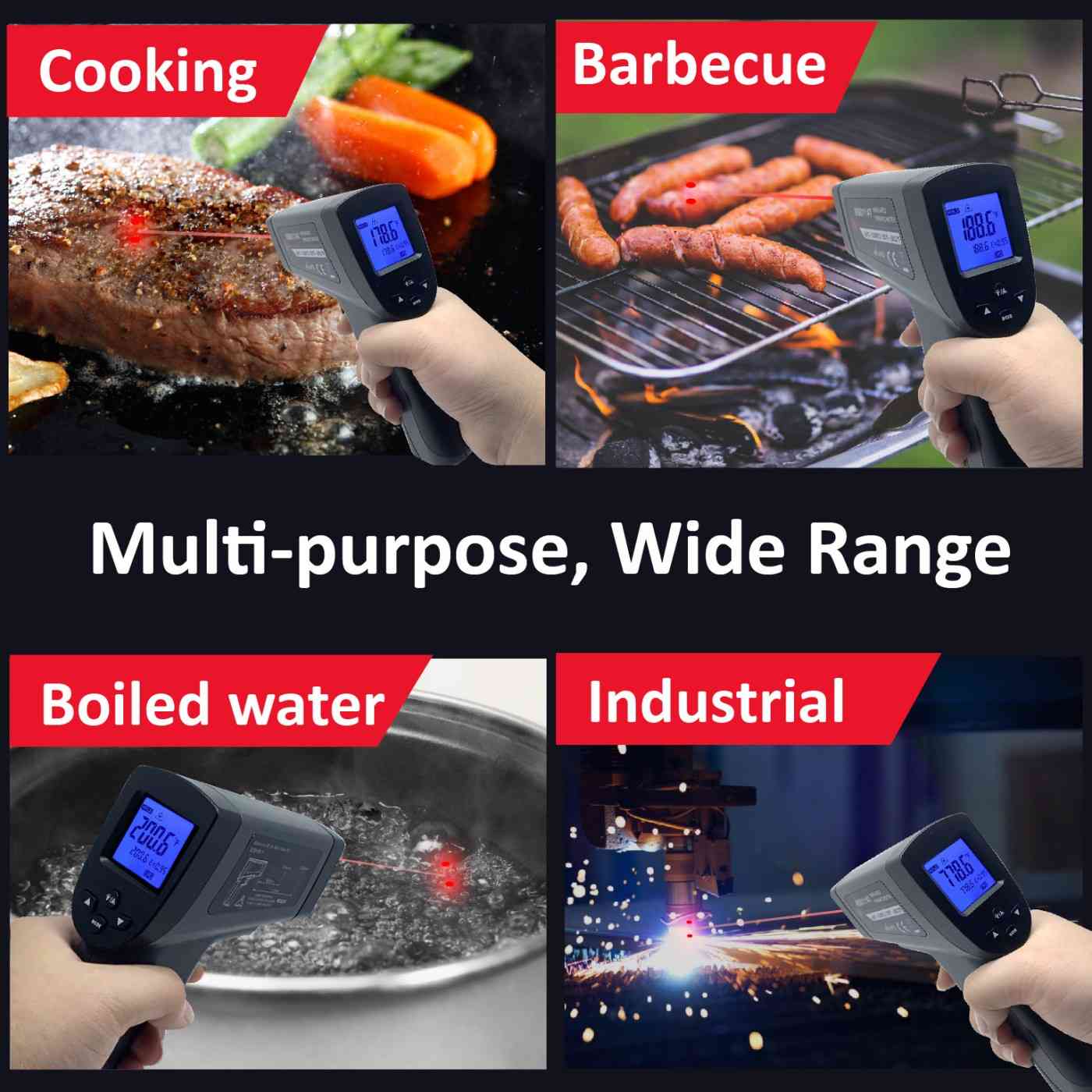 KT Thermo Industrial Thermometer with High/Low Temp Alarm, Laser ...