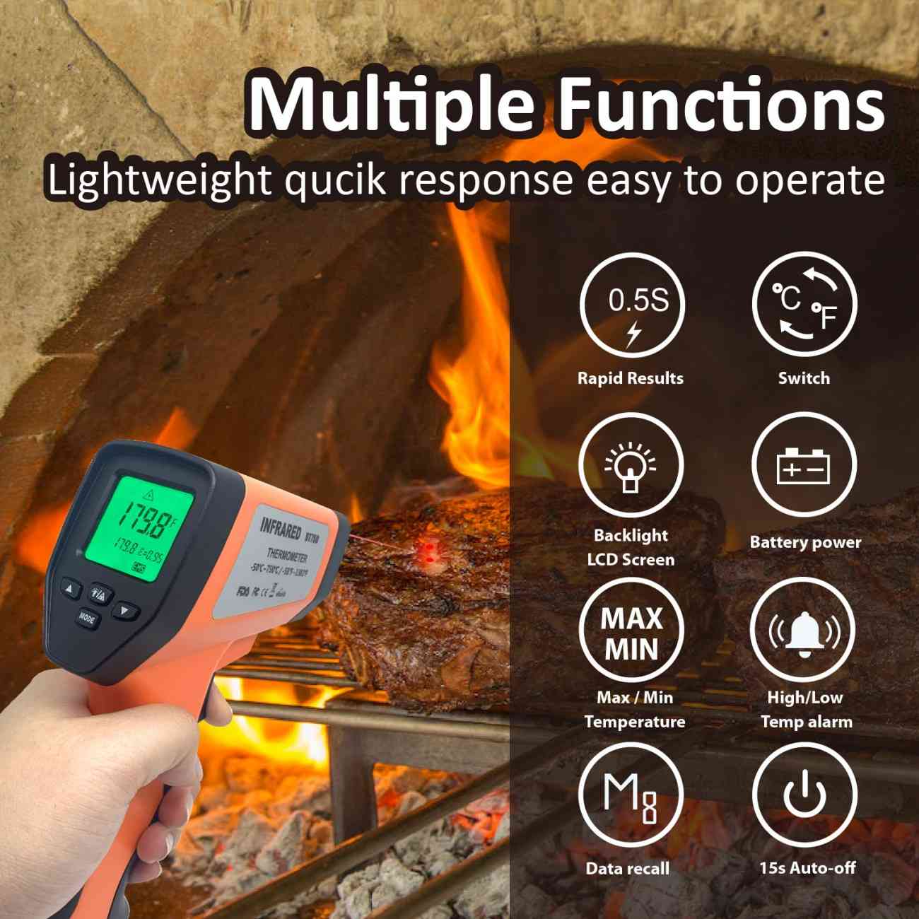 KT Thermo Infrared Thermometer Gun with Laser Pointer, -58°F to 1382°F ...