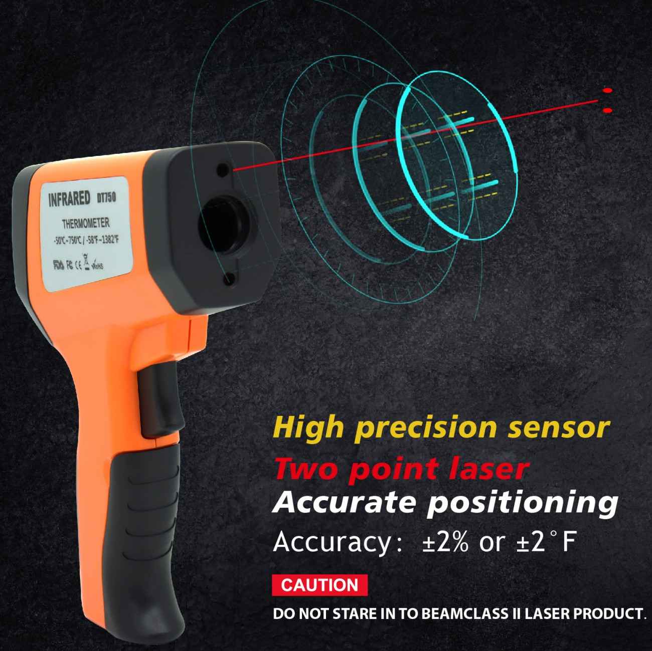 KT Thermo Infrared Thermometer Gun with Laser Pointer, -58°F to 1382°F ...