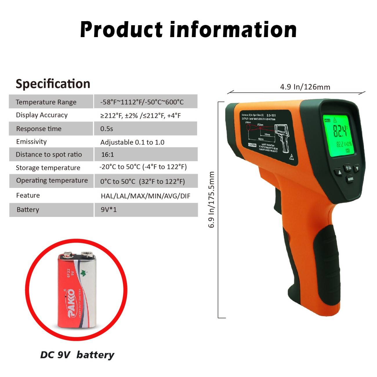 KT Thermo Digital Industrial Thermometer with Dual Laser Positioning ...