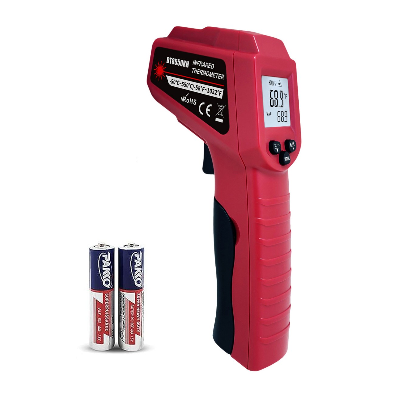 KT Thermo Industrial Temperature Meter with Adjustable Emissivity & Max ...