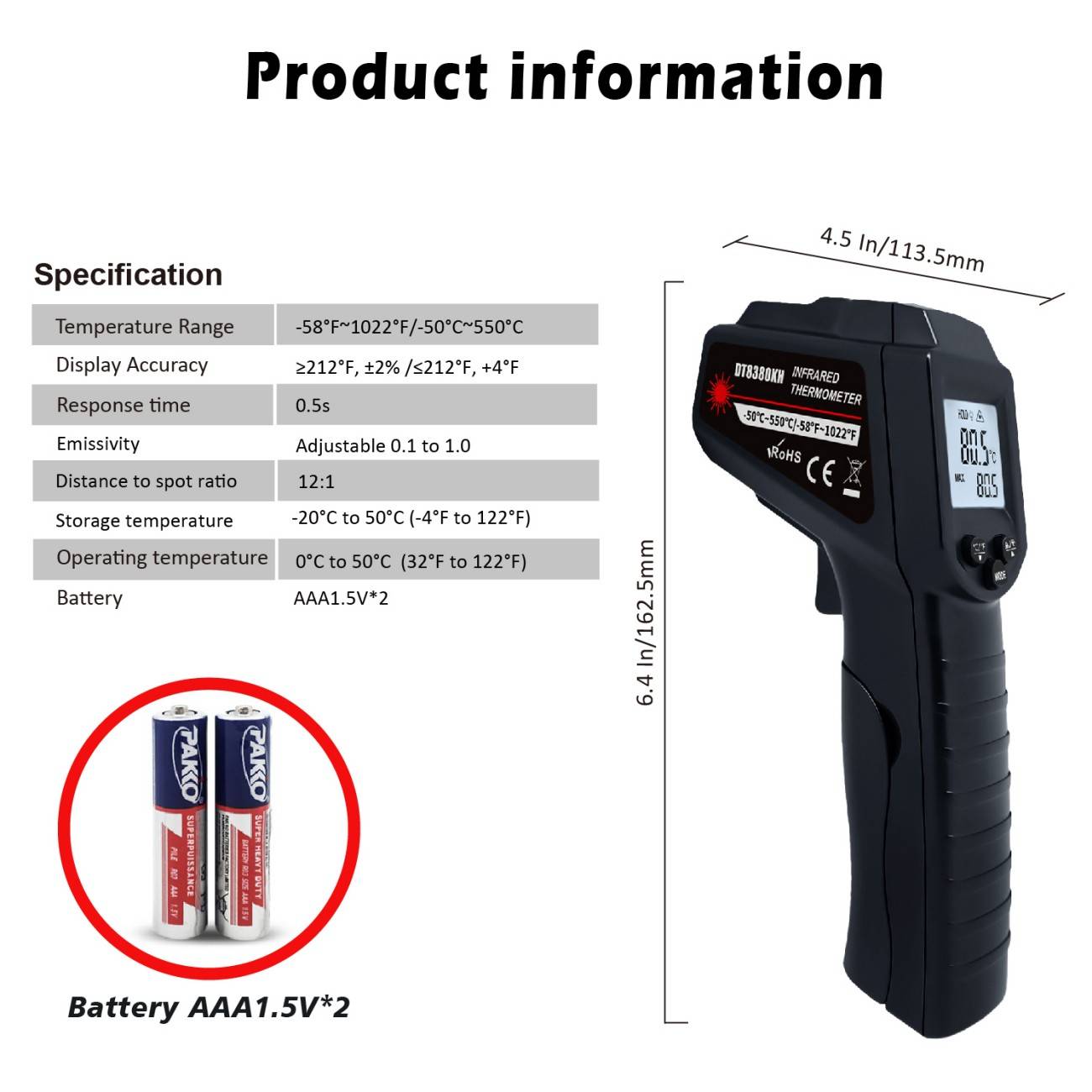 KT Thermo Industrial Temperature Meter with Adjustable Emissivity & Max ...