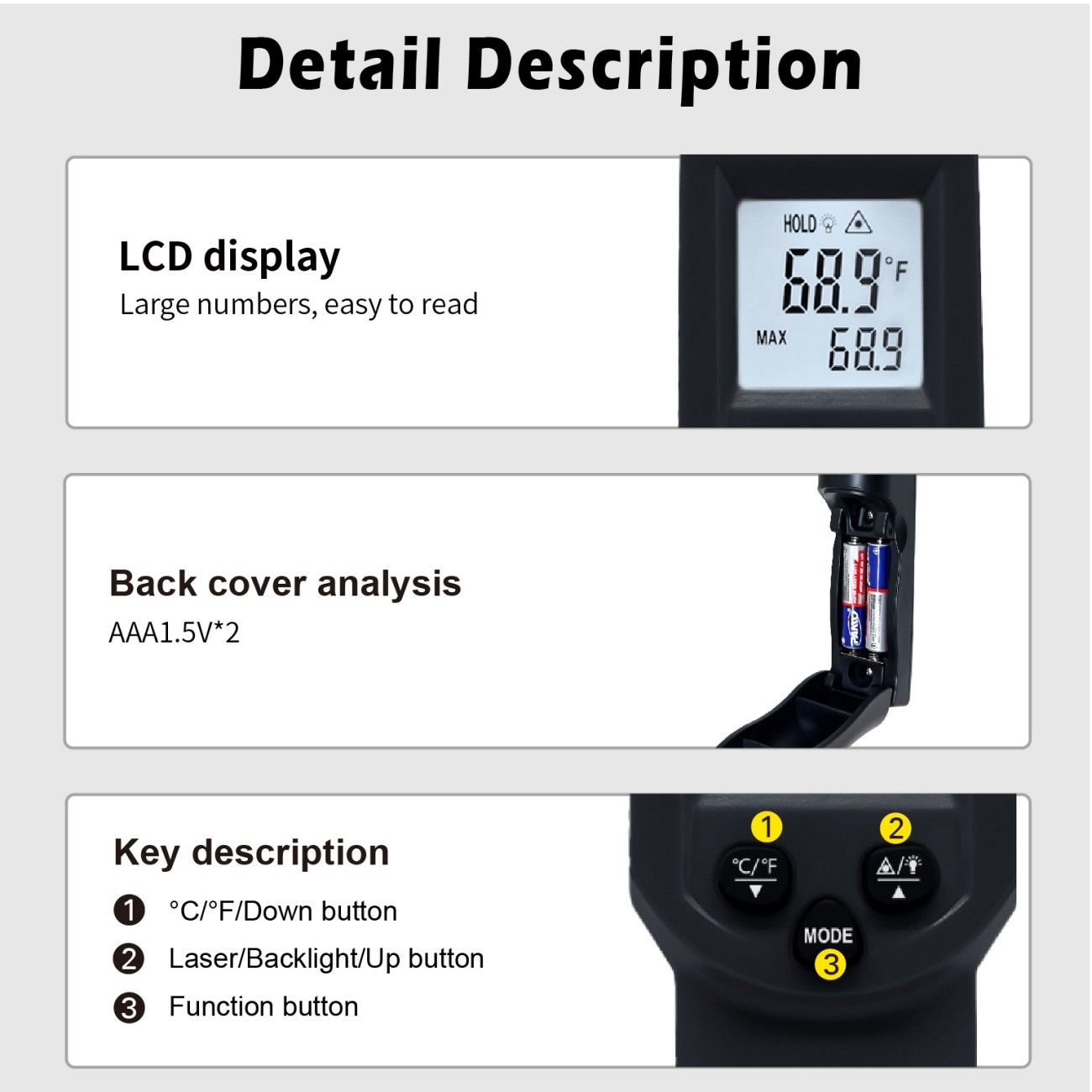 KT Thermo Industrial Temperature Meter with Adjustable Emissivity & Max ...