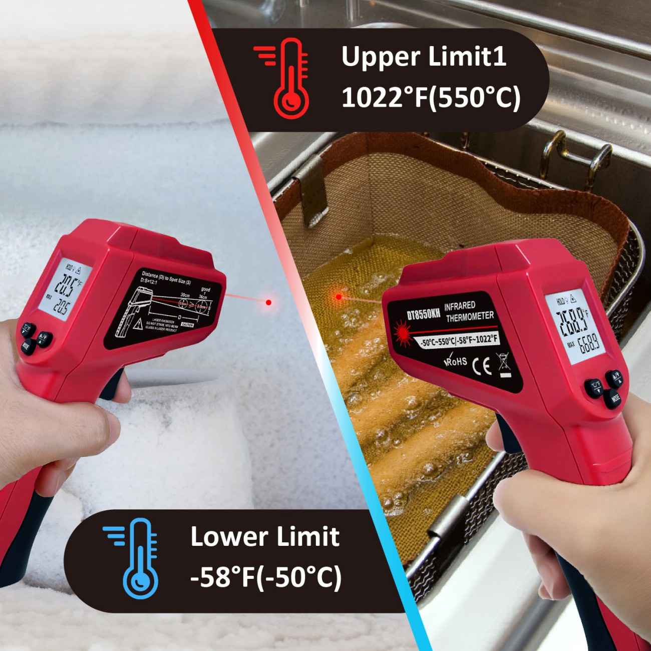 KT Thermo Industrial Temperature Meter with Adjustable Emissivity & Max ...