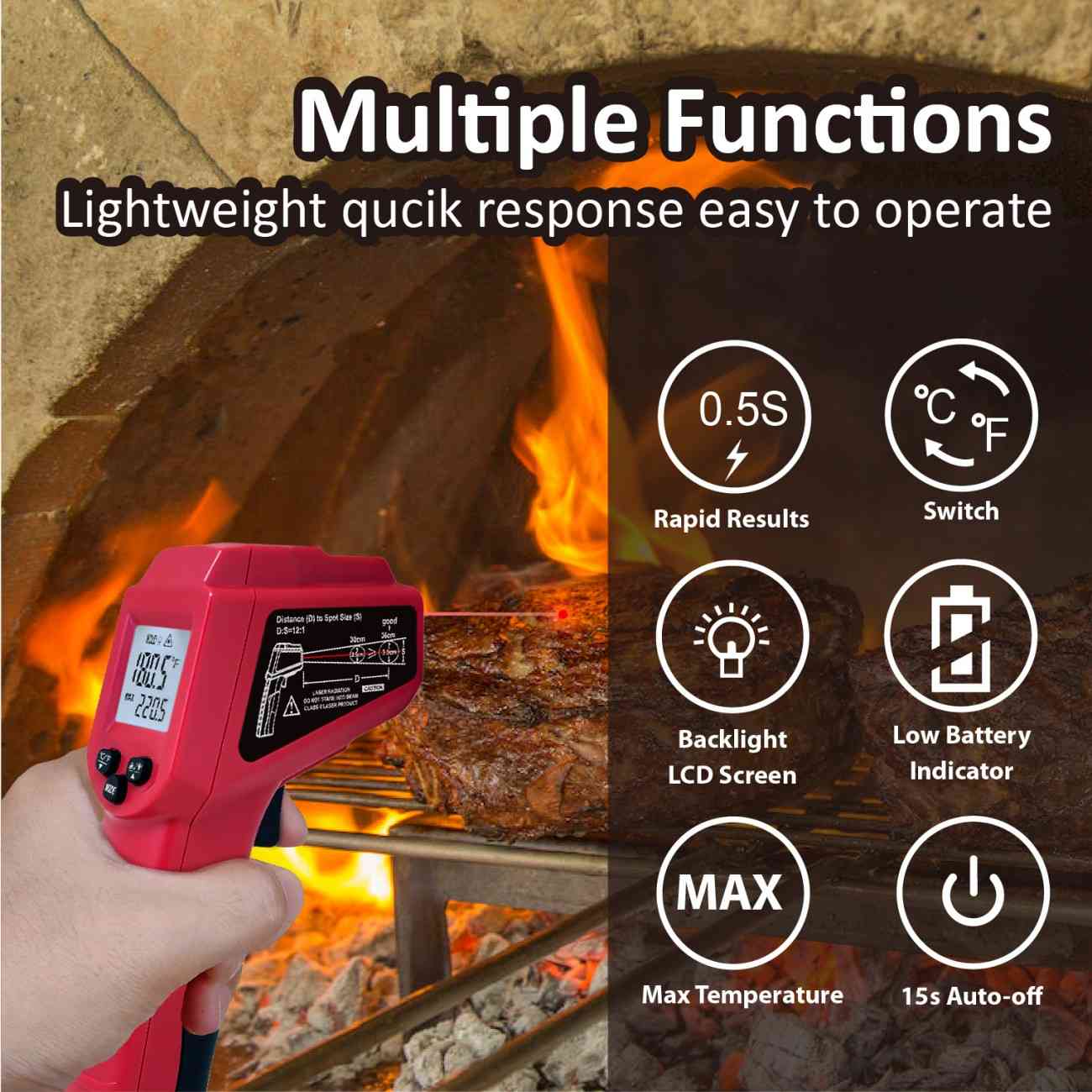 KT Thermo Industrial Temperature Meter with Adjustable Emissivity & Max ...