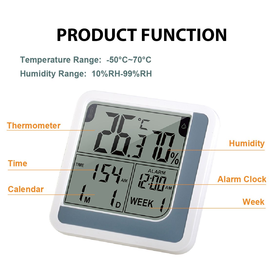 KT Thermo 3-in-1 Household Thermometer & Humidity Meter with Time and ...