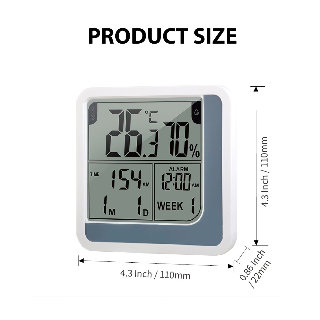 KT Thermo 3-in-1 Household Thermometer & Humidity Meter with Time and ...