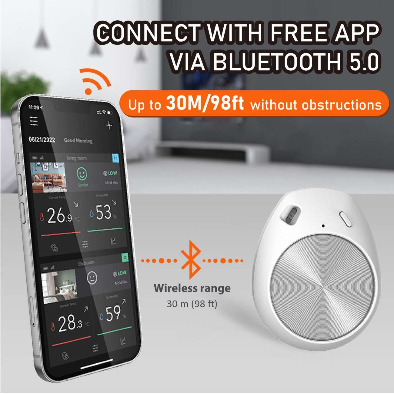 KT Thermo Mini Wireless Bluetooth Temperature and Humidity Meter with ...