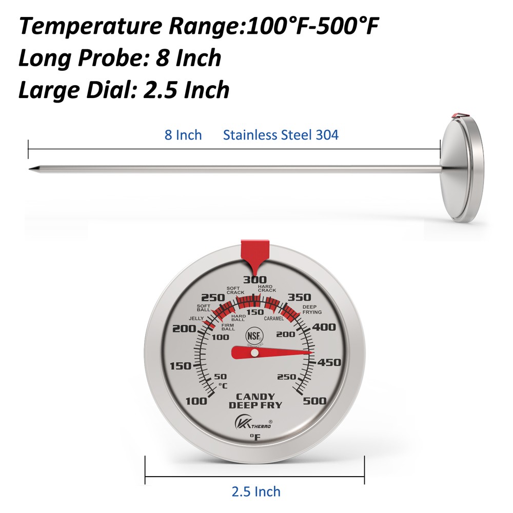 KT Thermo 2.5-Inch Large Dial NSF Stainless Steel Candy Thermometer ...