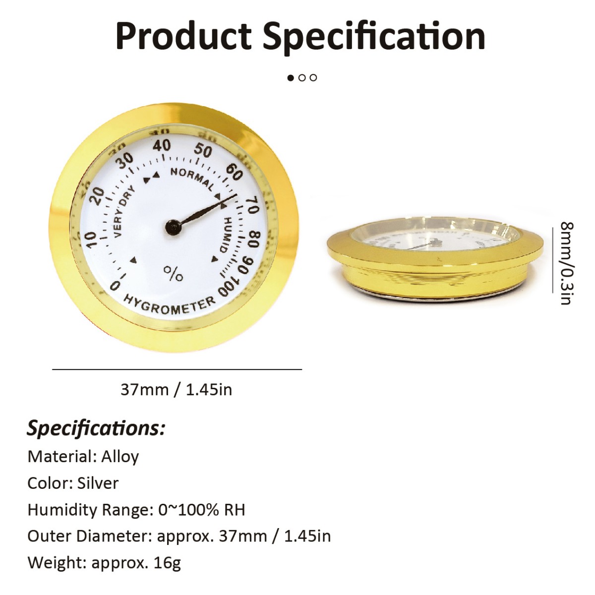 KT Thermo Mini Embedded Cigar Hygrometer, Alloy Frame & Glass Mirror ...