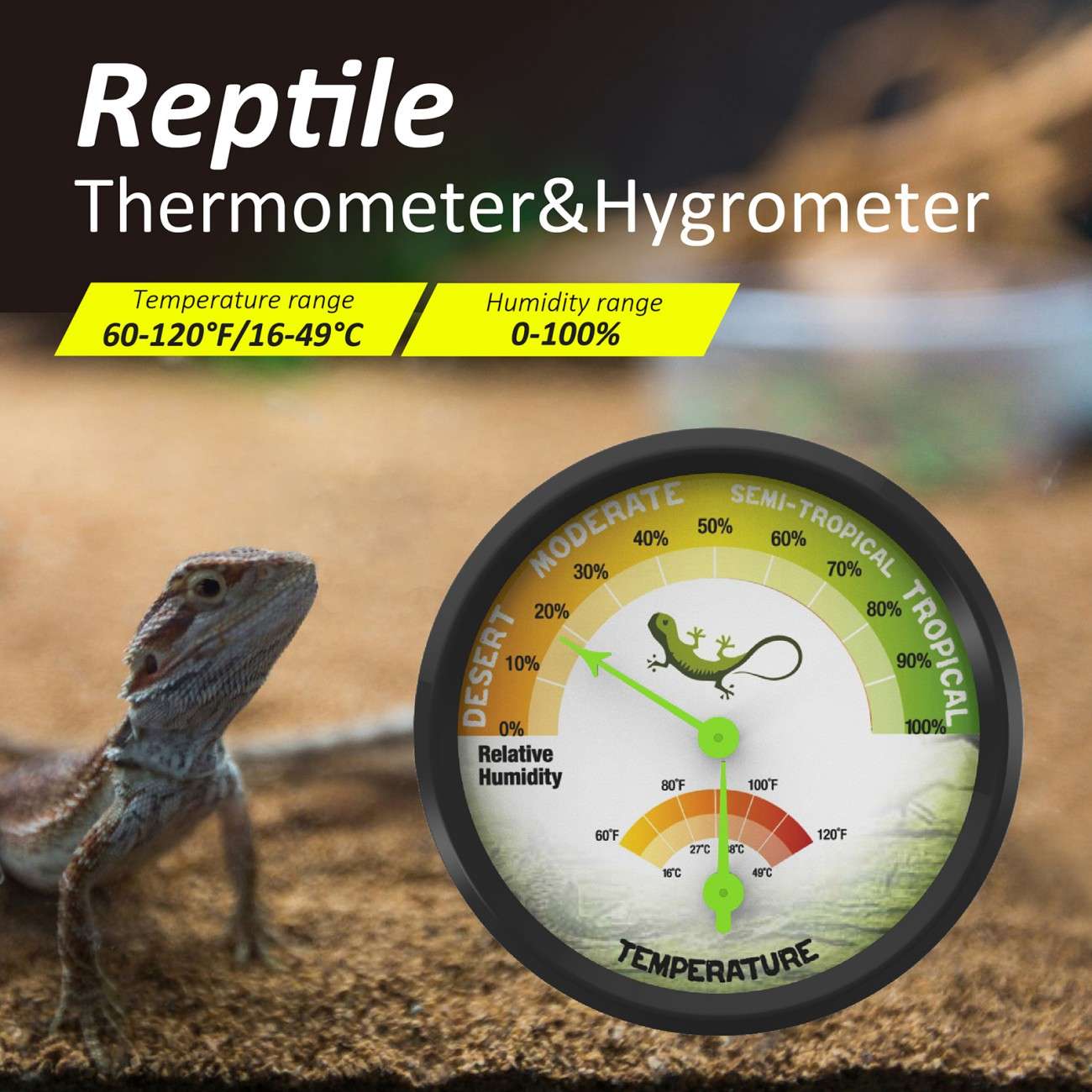 KT Thermo 3-Inch Mechanical Thermometer & Hygrometer for Reptile and Pet Environments, Accurate ...