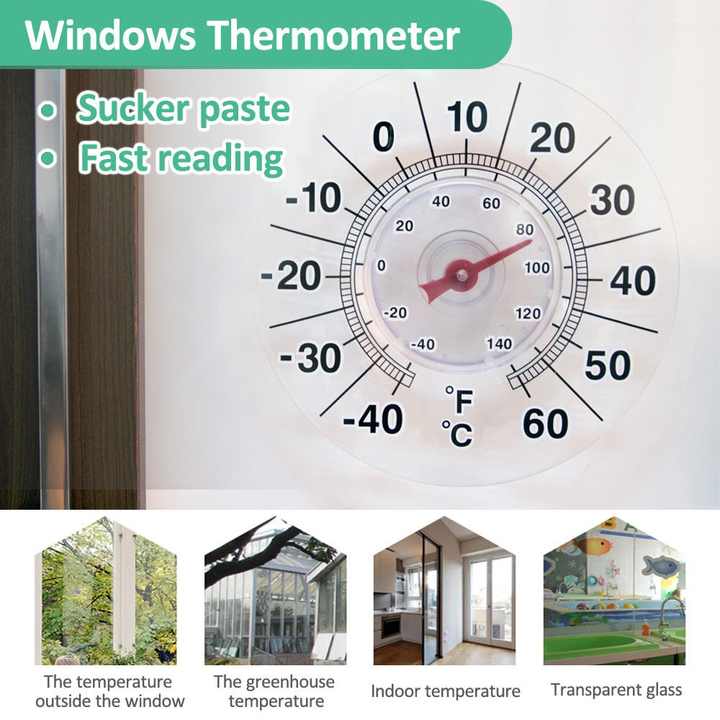 KT Thermo 7-Inch Window Thermometer with Transparent Dial and Suction ...