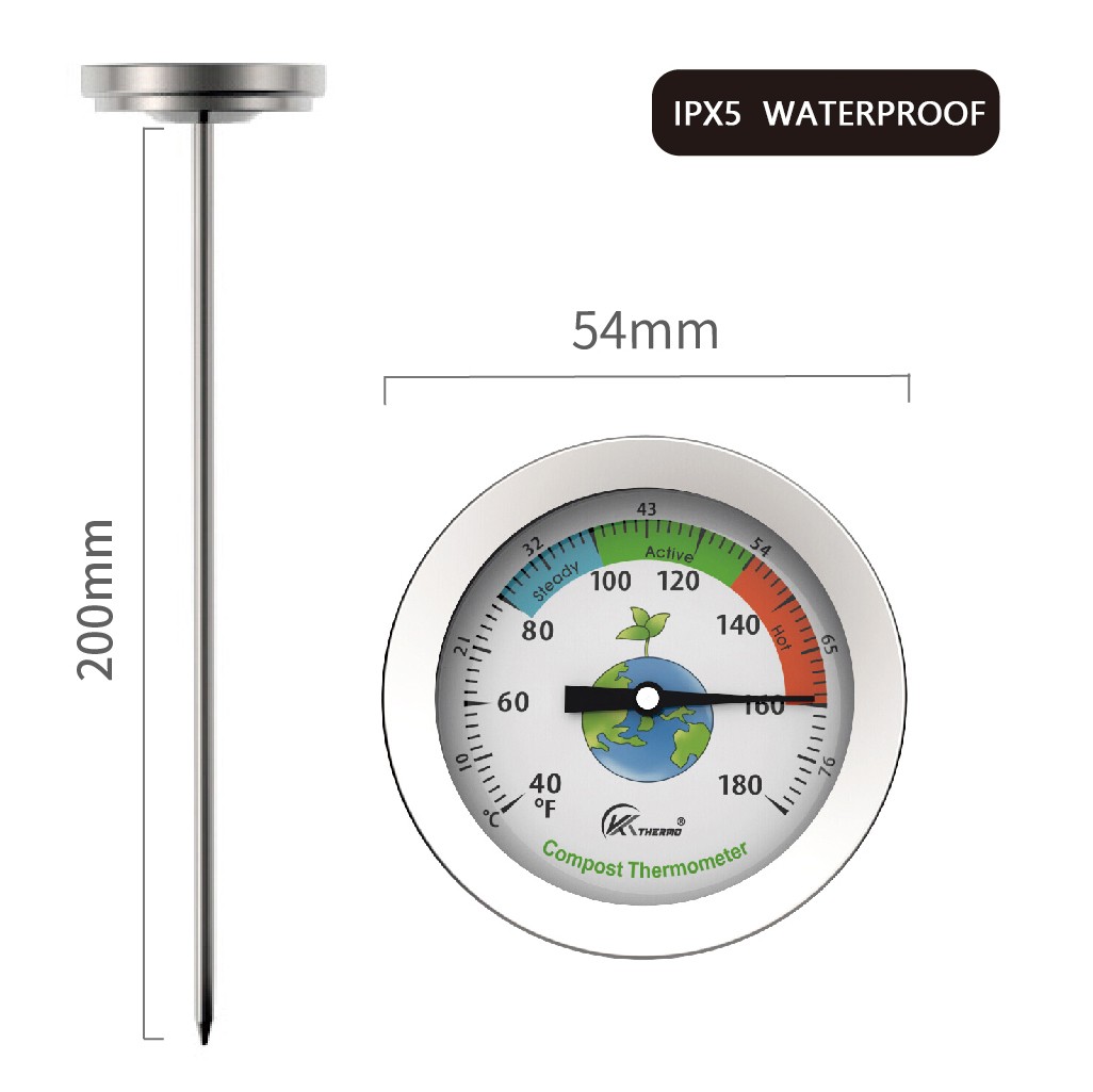 Soil Thermometer with Color Zones – 50cm Probe, IPX5, UV-Resistant | OEM
