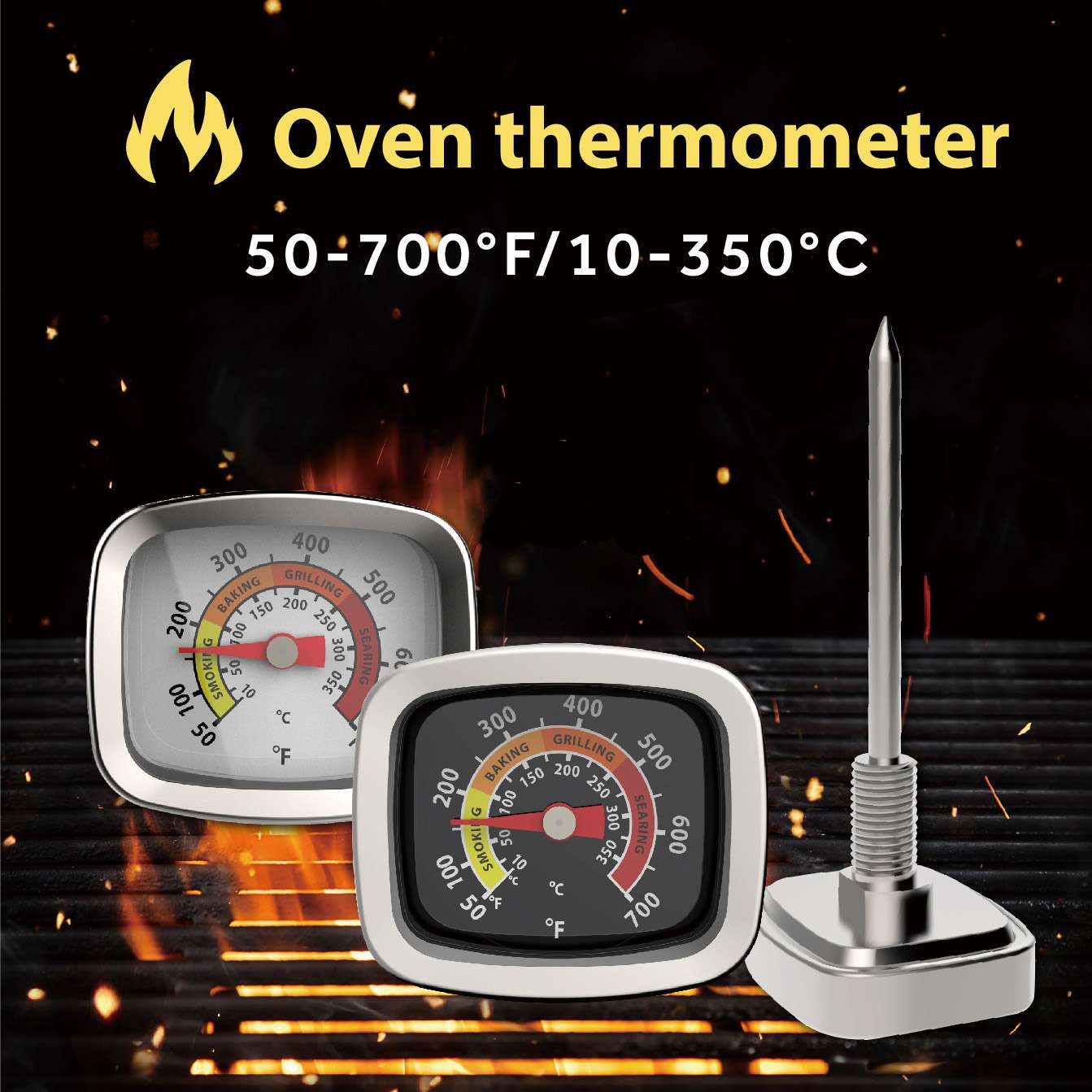 KT Thermo Rectangular Compact Grill Temperature Gauge, Essential Tool ...