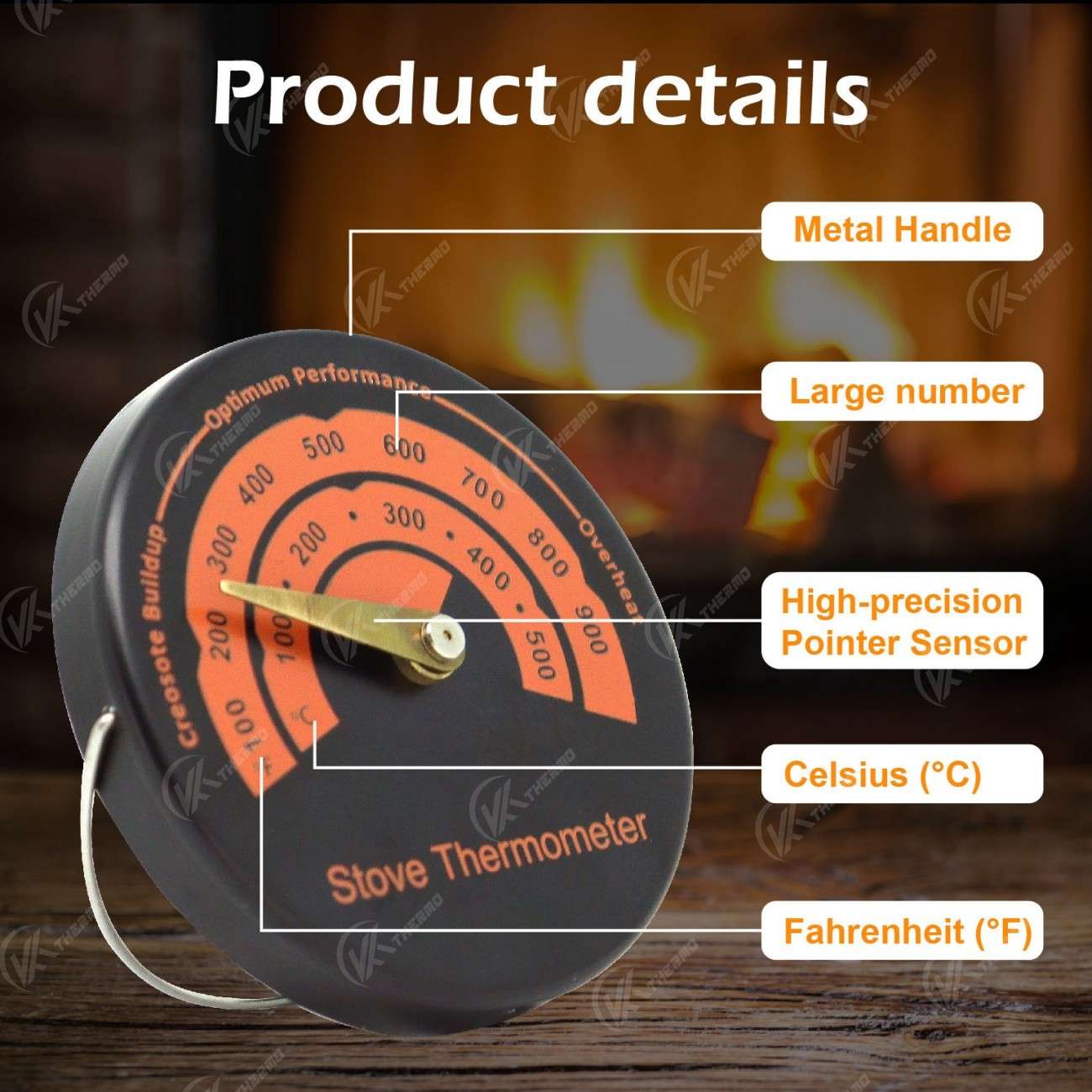 KT Thermo Wood Stove Thermometer, Magnetic Design with Ceramic Panel ...
