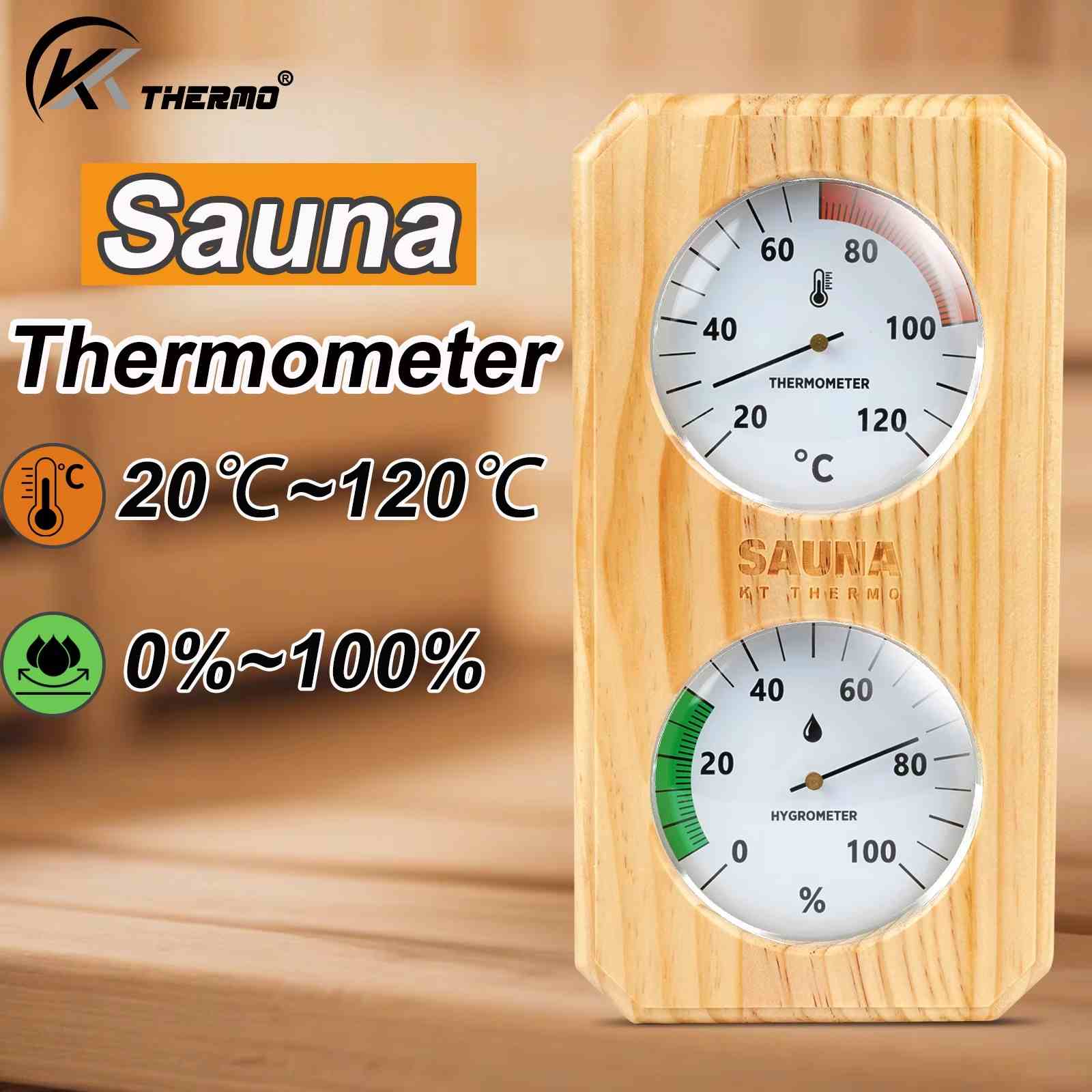 KT Thermo 2-in-1 Sauna Thermometer and Hygrometer – Wooden Temperature & Humidity Gauge in ...