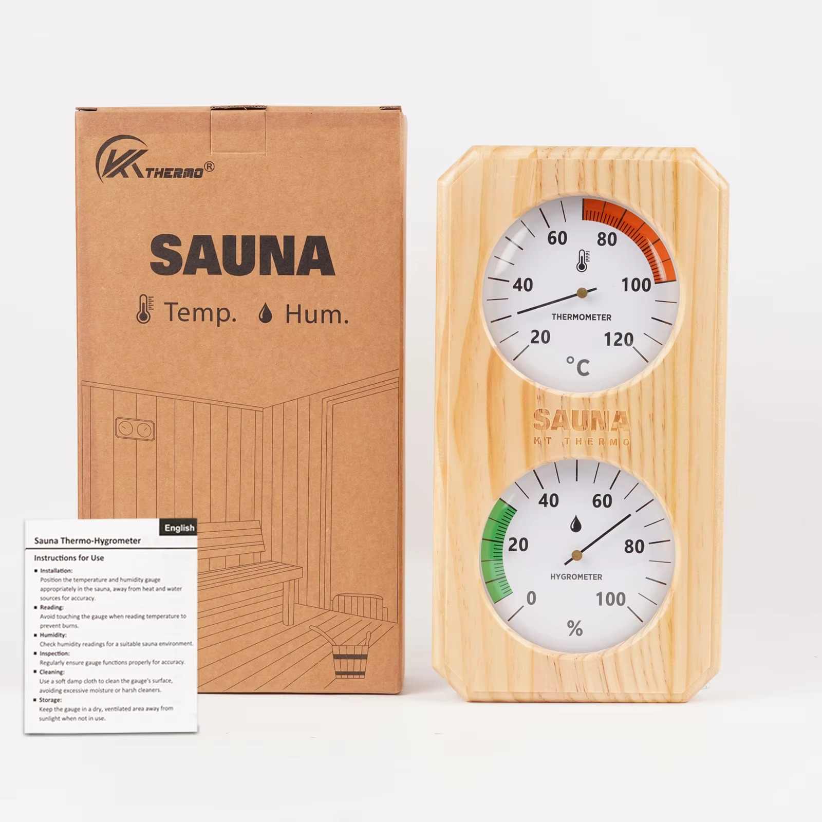 KT Thermo 2-in-1 Sauna Thermometer and Hygrometer – Wooden Temperature & Humidity Gauge in ...