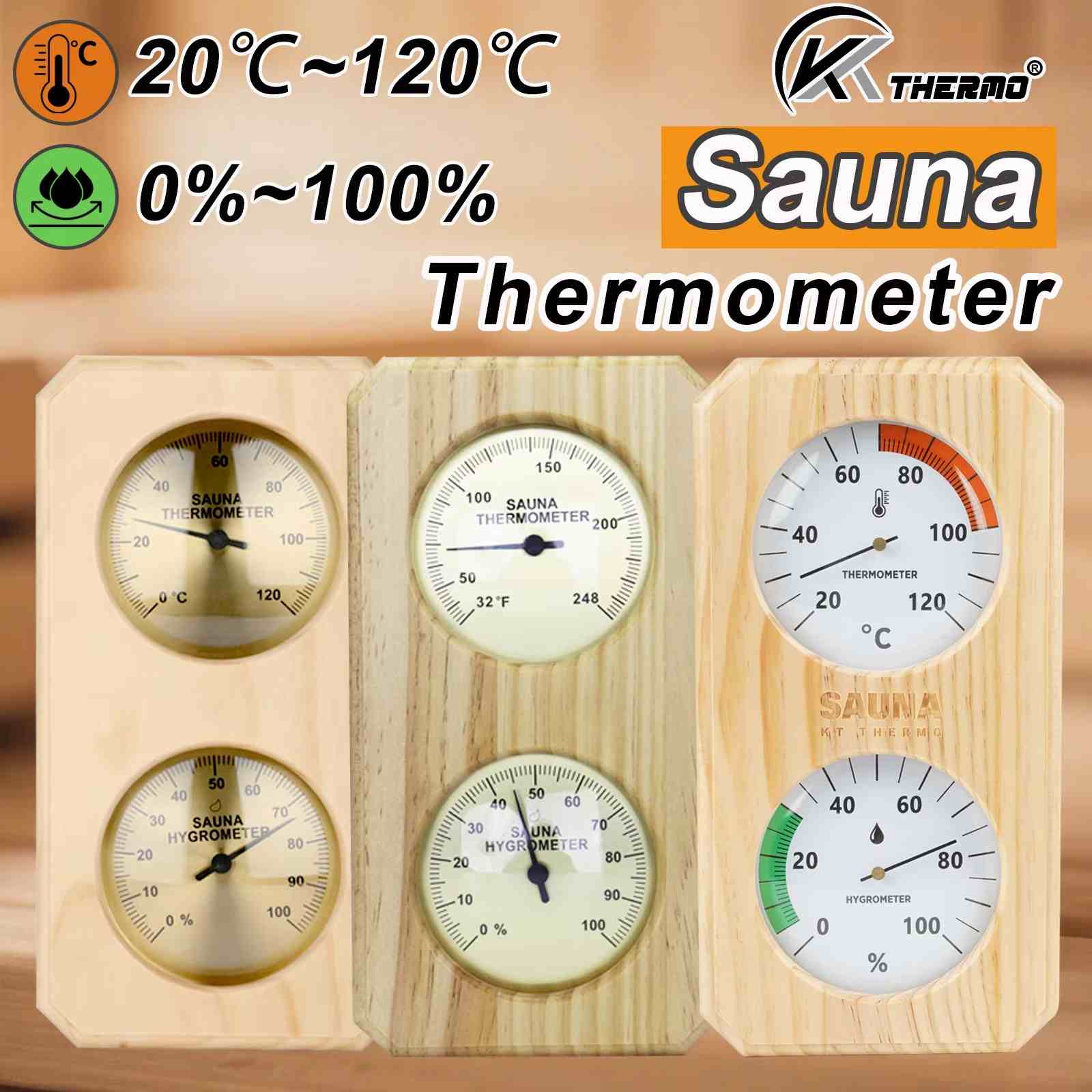 KT Thermo 2-in-1 Sauna Thermometer and Hygrometer – Wooden Temperature & Humidity Gauge in ...