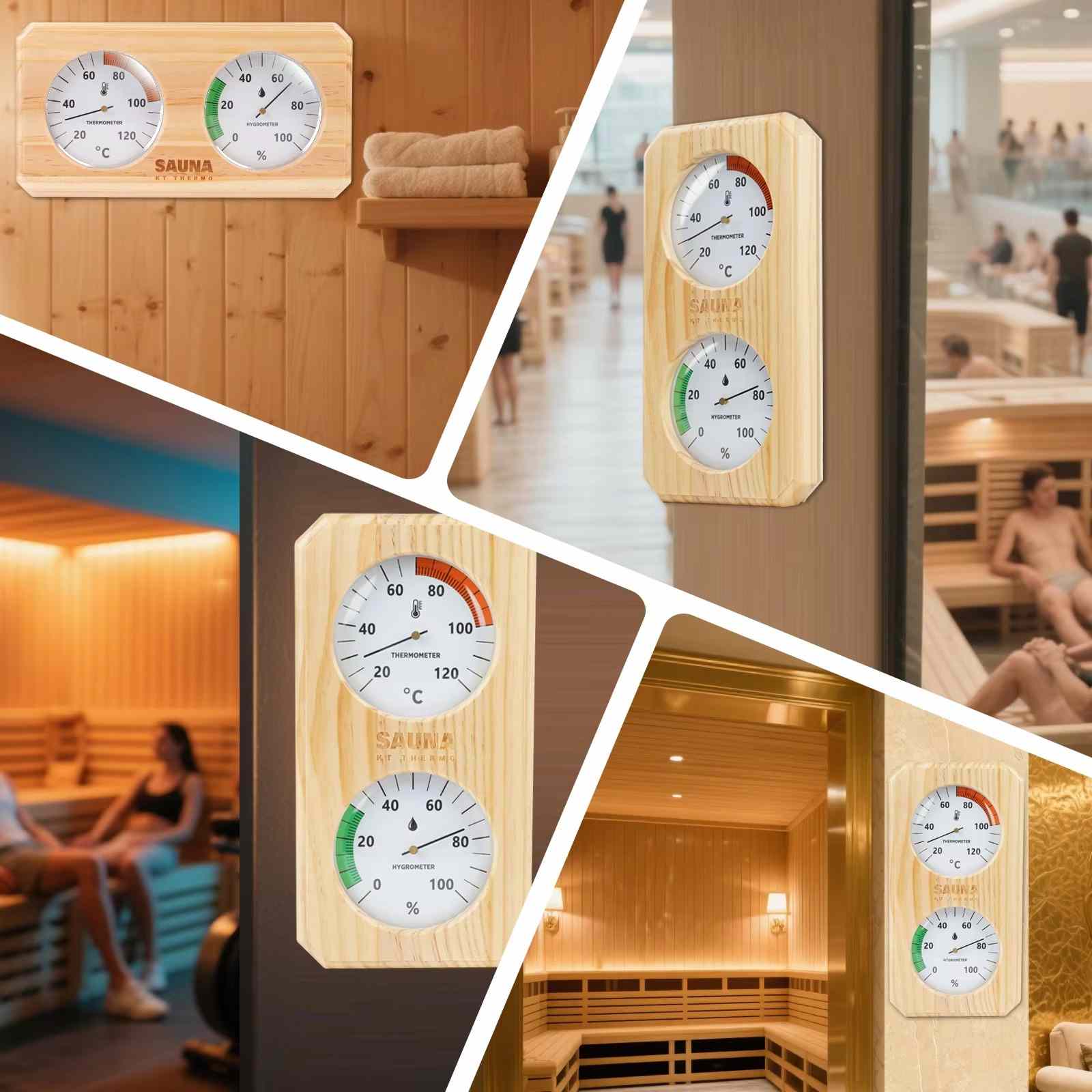 KT Thermo 2-in-1 Sauna Thermometer and Hygrometer – Wooden Temperature & Humidity Gauge in ...