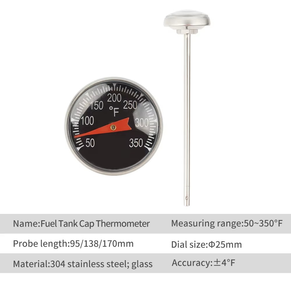 Fuel Tank Thermometer 50-350°F – IP56 Waterproof SS, 25mm Black Dial