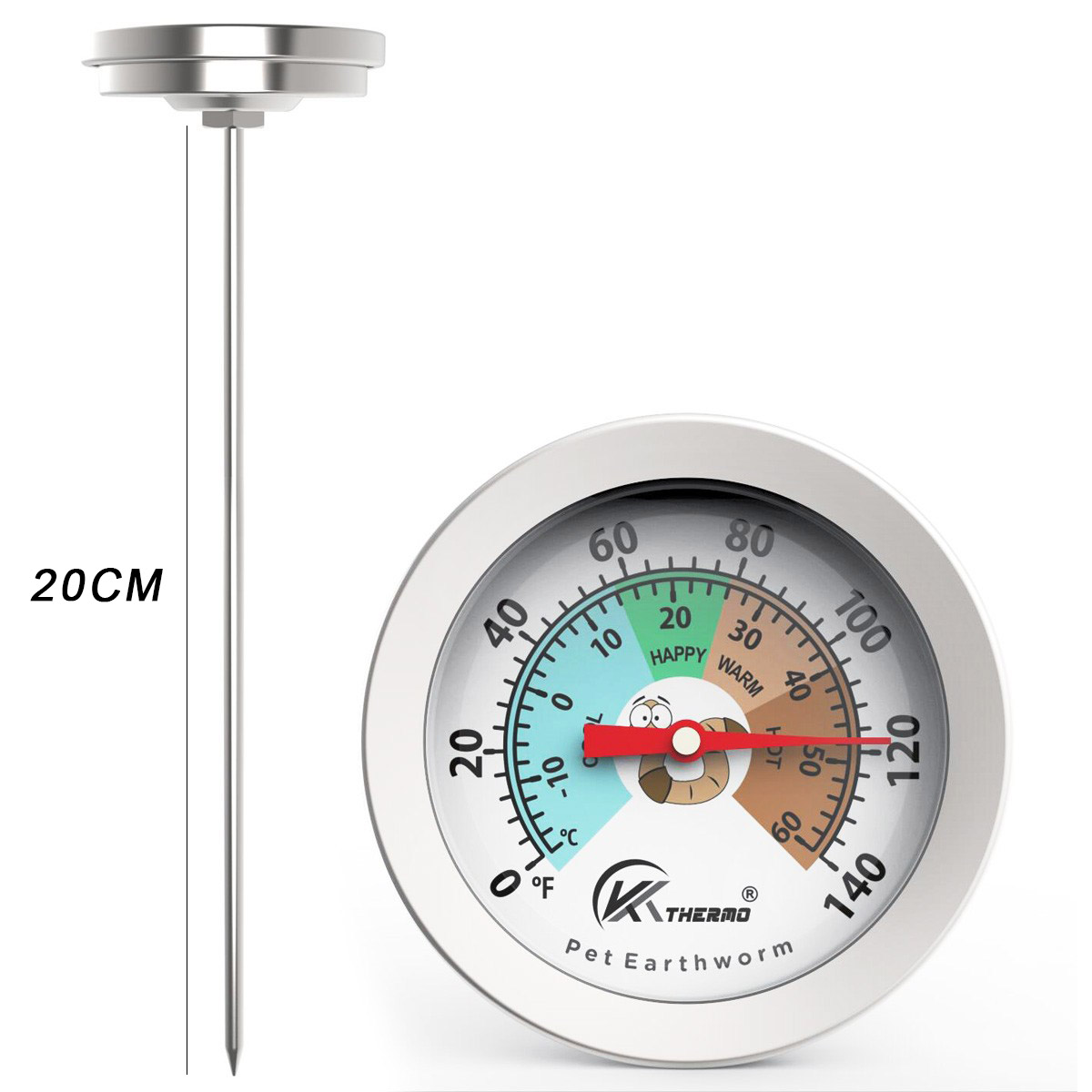 KT Thermo Stainless Steel Thermometer with 8-Inch Probe for Gardens and ...